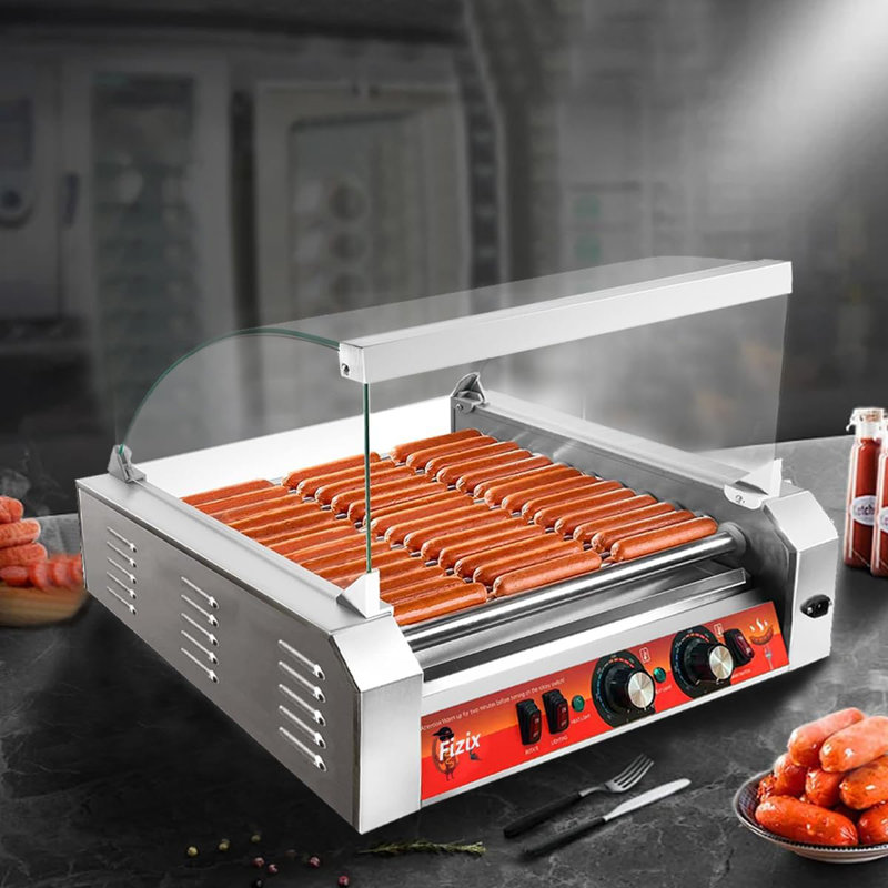 Fizix 1670W Hot Dog Rollers 11 Rollers 30 Hotdog Roller Grill Stainless Steel Hot Dog Machine ...